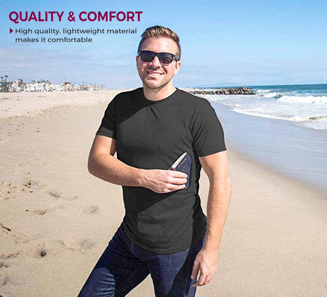 Crew Neck T-shirt with 2 secret zipper pockets – The Clever Travel Company